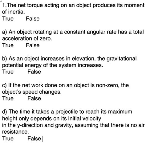 answered 1 the net torque acting on an object… bartleby