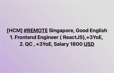 Thanh Vuong On Linkedin Dear All Connections 😊 We Are Hiring Singapore Company Good English