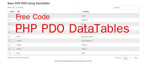 Php Pdo การใช้งานร่วมกับ Datatables สอนสร้างเว็บไซต์ฟรี Php Sql