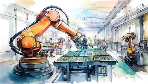 Robotic Arms Work On Circuit Boards In A Bright Modern Factory Setting