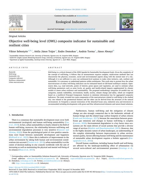 Pdf Objective Well Being Level Owl Composite Indicator For Sustainable And Resilient Cities