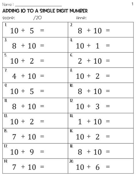 Horizontal Adding To A Single Digit Number Worksheets Number Worksheets Worksheets Ads