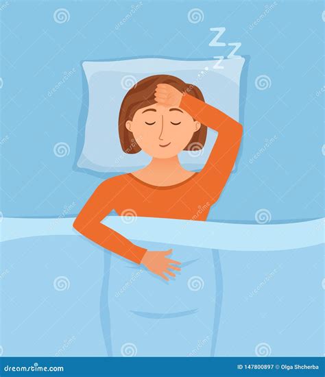 La Muchacha Feliz Durmiente Del Personaje De Dibujos Animados De La Cara De La Mujer Tiene Un