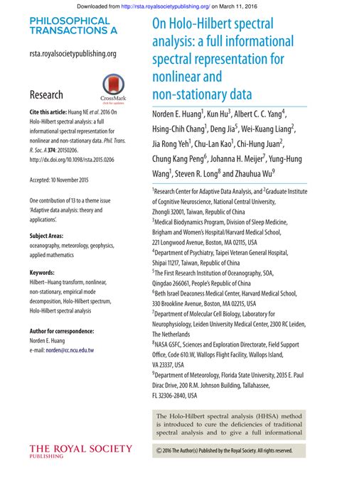 Pdf On Holo Hilbert Spectral Analysis A Full Informational Spectral Representation For