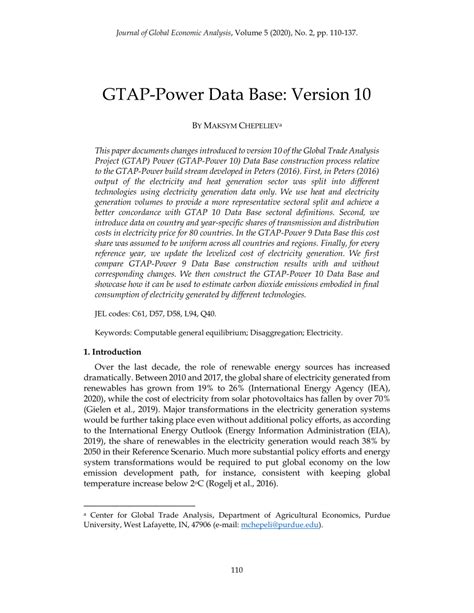 Pdf Gtap Power Database Version 10
