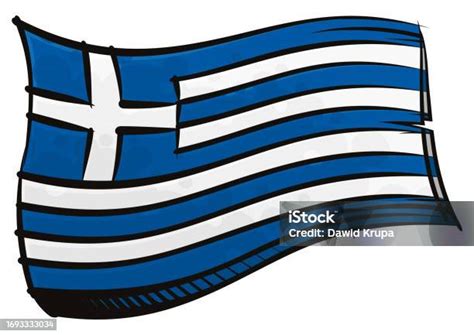 ทาสีธงกรีซโบกสะบัดในสายลม ภาพประกอบสต็อก ดาวน์โหลดรูปภาพตอนนี้ กรีกยุคคลาสสิก การสัก การ