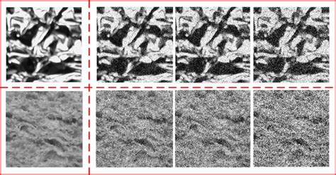 left noise free images right noisy images with snr 15 10 and 5