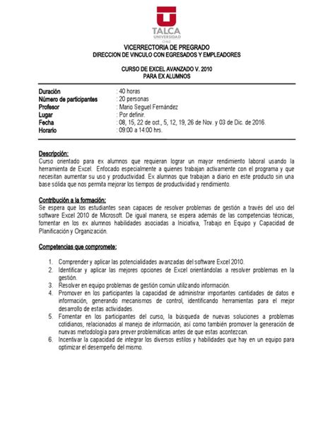 Syllabus Excel Avanzado V 2010 2016 Pdf Macro Informática