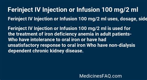 Ferinject Iv Injection Or Infusion 100 Mg2 Ml Uses Dosage Side Effects Faq Medicinesfaq