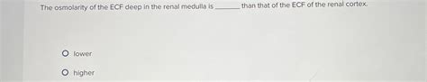 Solved The Osmolarity Of The Ecf Deep In The Renal Medulla