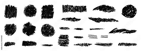 Charcoal Scribble Textures Vector Hand Drawn Squiggle Set Crayon Crosshatch Shapes Underlines