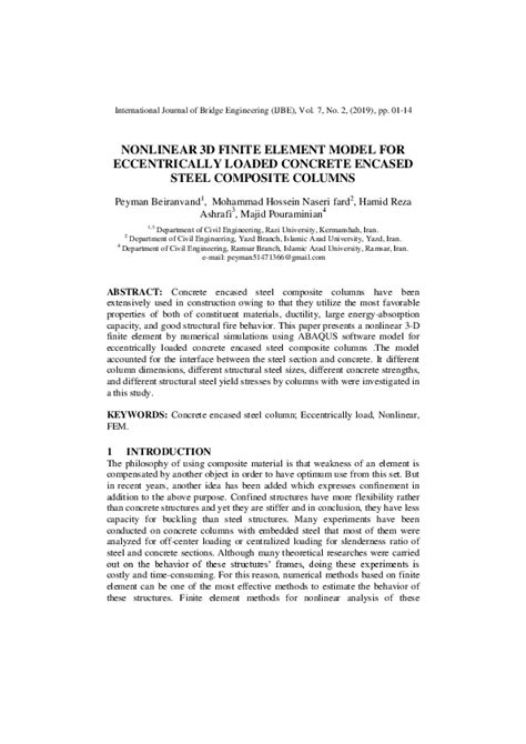 Pdf Nonlinear 3d Finite Element Model For Eccentrically Loaded Concrete Encased Steel
