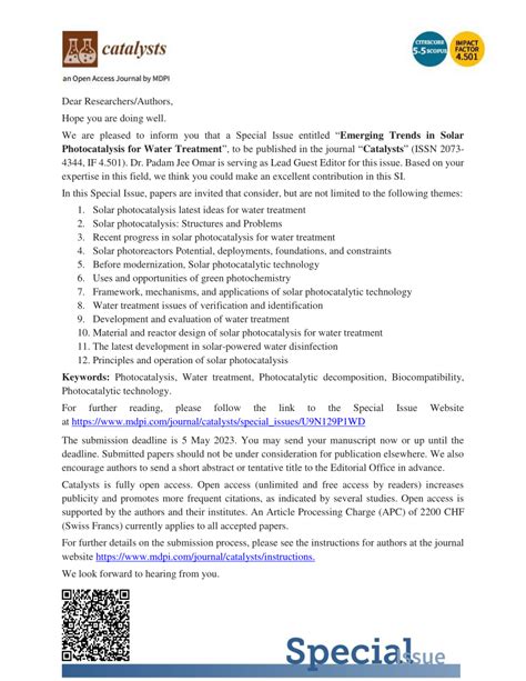 Pdf Special Issue Emerging Trends In Solar Photocatalysis For Water Treatment