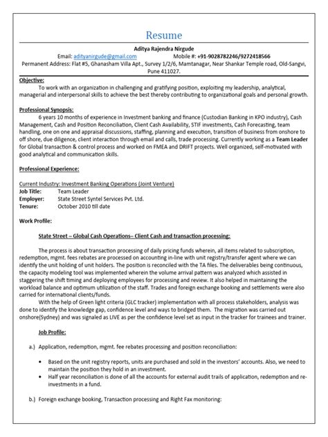 Resume Aditya Nirgude Updated Pdf Finance And Money Management