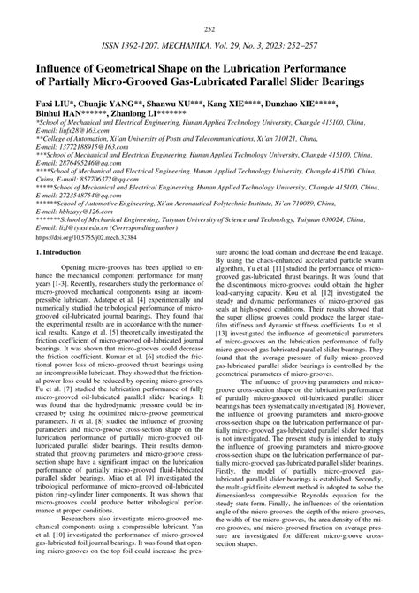 Pdf Influence Of Geometrical Shape On The Lubrication Performance Of Partially Micro Grooved