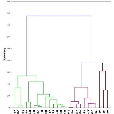 dendrogram obtained after the agglomerative cluster analysis performed
