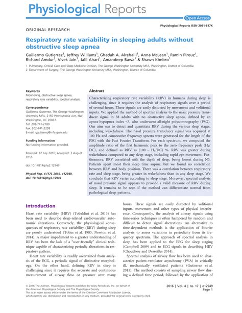 Pdf Respiratory Rate Variability In Sleeping Adults Without Obstructive Sleep Apnea