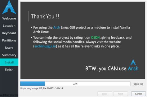 how to install arch linux from a gui