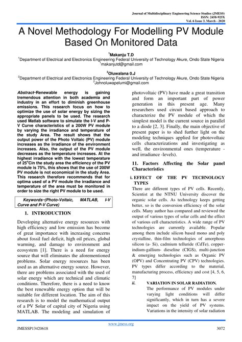 Pdf A Novel Methodology For Modelling Pv Module Based On Monitored Data