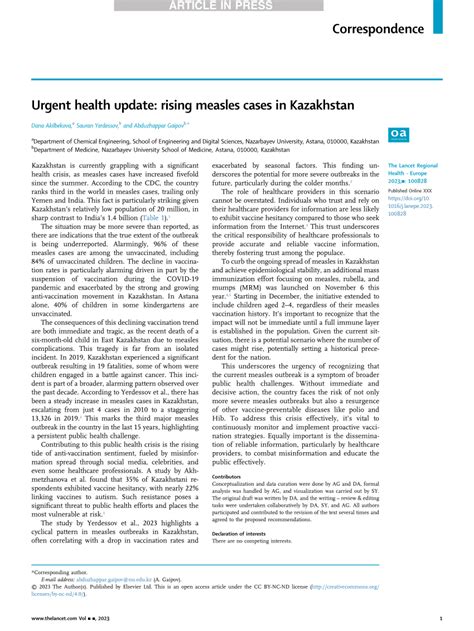 Pdf Urgent Health Update Rising Measles Cases In Kazakhstan