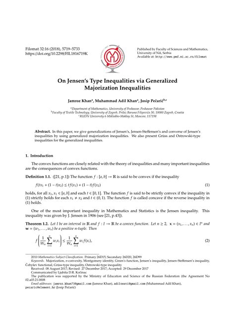 Pdf On Jensens Type Inequalities Via Generalized Majorization Inequalities