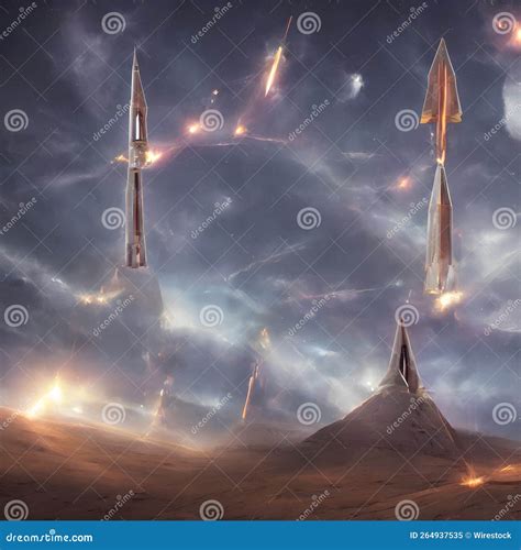 Ai Generated Illustration Of Spaceships Landing On A New Planet Sci Fi Concept Stock