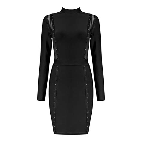 Красные черные повседневные платья с длинным рукавом с круглым вырезом и заклепками