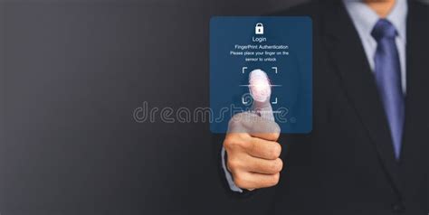A Businessman Scan Fingerprint Biometric Identity To Access Personal