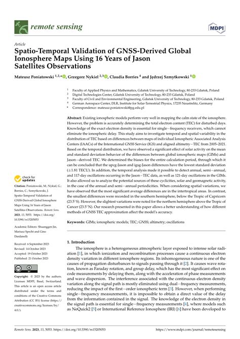 Pdf Spatio Temporal Validation Of Gnss Derived Global Ionosphere Maps Using 16 Years Of Jason