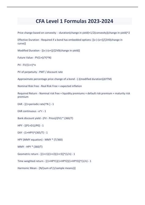 CFA Level Formulas CFA Chartered Financial Analyst Stuvia US