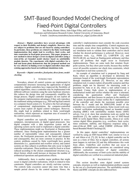 Pdf Smt Based Bounded Model Checking Of Fixed Point Digital Controllers