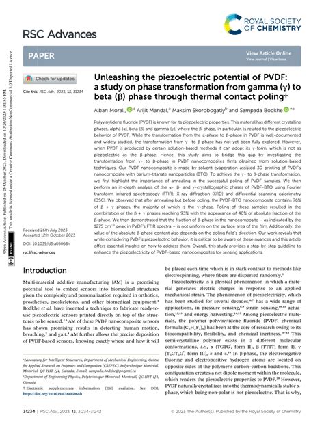 PDF Unleashing The Piezoelectric Potential Of PVDF A Study On Phase Transformation From Gamma