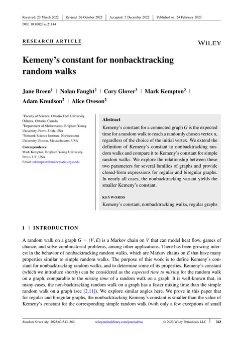 Kemenys Constant For Nonbacktracking Random Walks Request Pdf