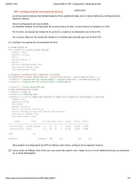 Vmware Esxi 8 Ntp Configuración Mundo Del Servidor Pdf Computers