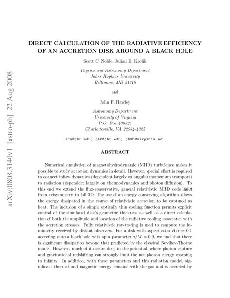 Pdf Direct Calculation Of The Radiative Efficiency Of An Accretion