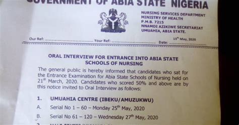 Medi Cals Interview For Schools Of Nursing In Abia State