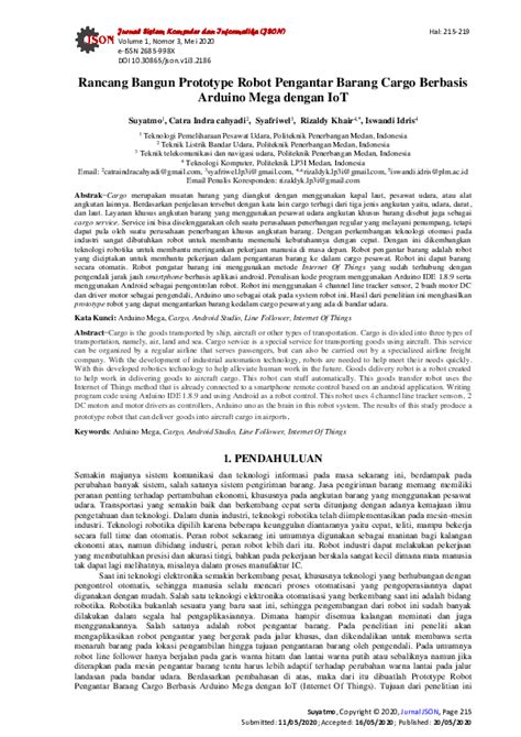Pdf Rancang Bangun Prototype Robot Pengantar Barang Cargo Berbasis Arduino Mega Dengan Iot