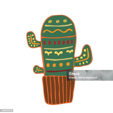 멕시코 선인장 흰색 배경에 격리된 화려한 낙서 스타일의 만화 선인장 사막 선인장 식물 멕시코 인사말 카드를위한 열대 식물 요소