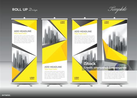롤 배너 서식 파일 벡터 전단지 광고 X배너 포스터 노란색 디자인 디스플레이 레이아웃 벡터 일러스트 레이 션을 올려 가리기에 대한 스톡 벡터 아트 및 기타 이미지 Istock