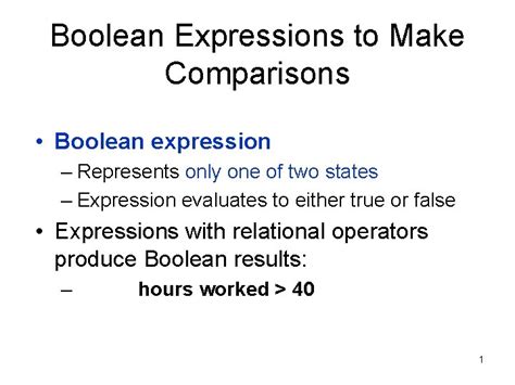 Boolean Expressions To Make Comparisons Boolean Expression Represents