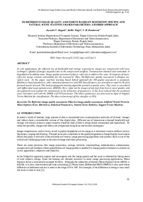 pdf no reference image quality assessment based on distortion