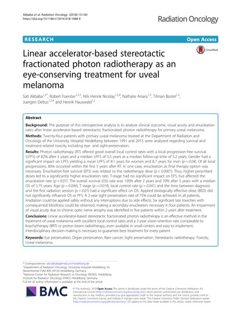 Pdf Linear Accelerator Based Stereotactic Fractionated Photon Radiotherapy As An Eye
