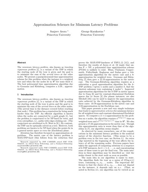 Pdf Approximation Schemes For Minimum Latency Problems