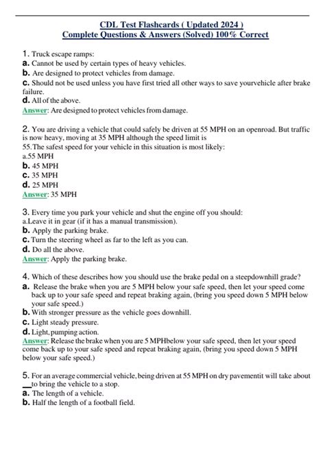 CDL Test Flashcards Updated Complete Questions Answers Solved Correct CDL
