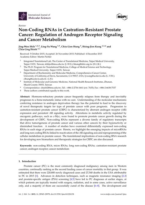 Pdf Non Coding Rnas In Castration Resistant Prostate Cancer