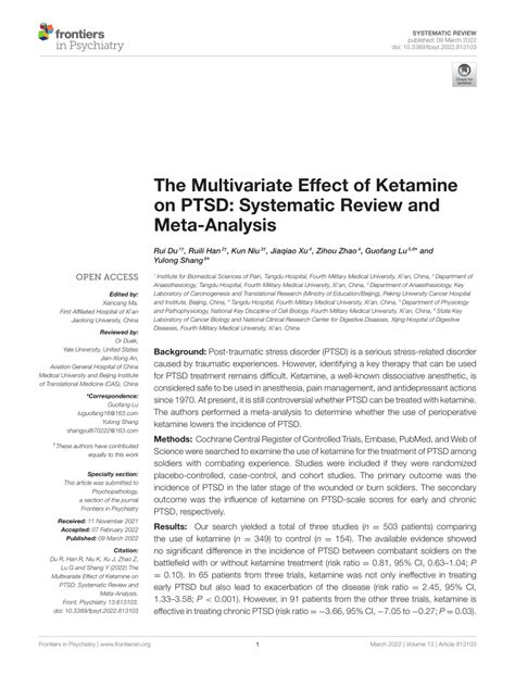 Pdf The Multivariate Effect Of Ketamine On Ptsd Systematic Review And Meta Analysis