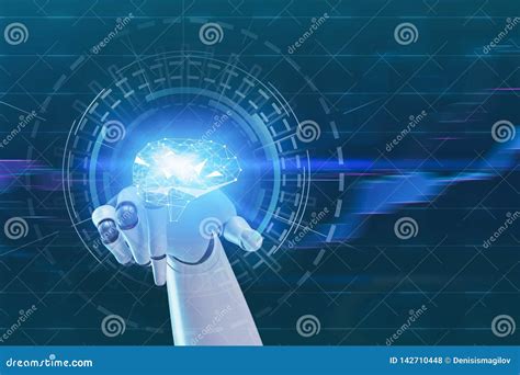 artificial intelligence concept robot hand hud stock illustration
