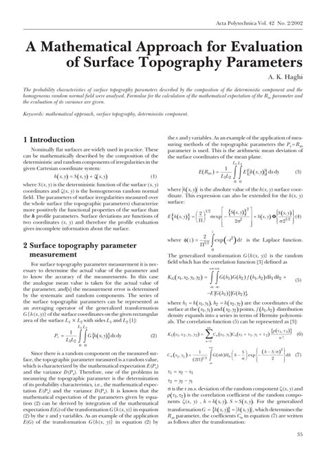 PDF A Mathematical Approach For Evaluation Of Surface Topography Parameters