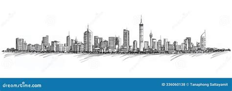 Nairobi Skyline Pencil Sketch Single Line Art African Cityscape