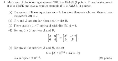 Solved Mark Each Of The Following Statement True Or False 1